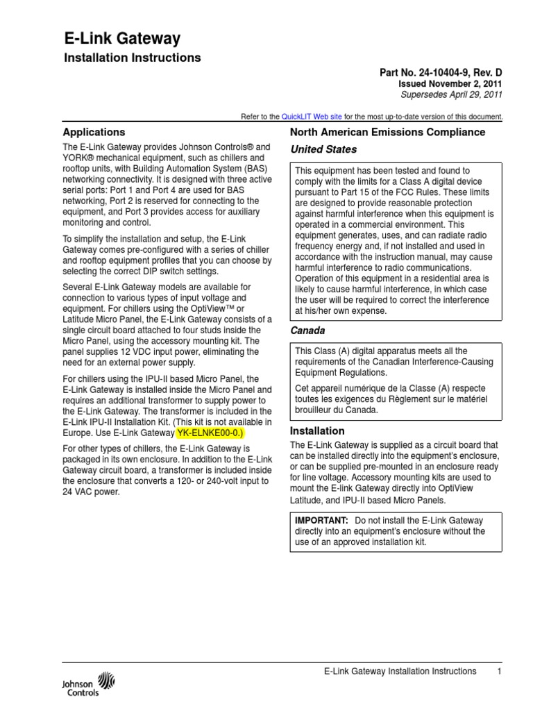 E-Link Gateway: Installation Instructions | PDF | Electrical Wiring ...