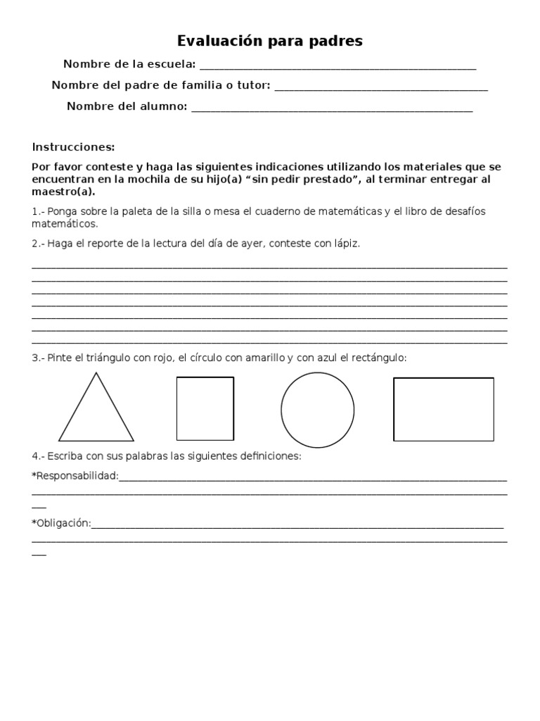 Evaluación para Padres de Familia | PDF | Educación avanzada