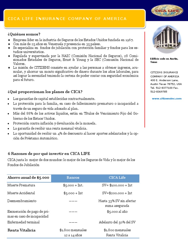 Planes de CICA Life Insurance | PDF | Jubilación | Seguro