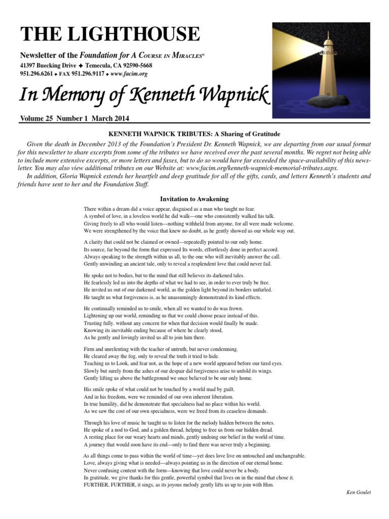 In Memory of Kenneth Wapnick | PDF | Gratitude | Forgiveness