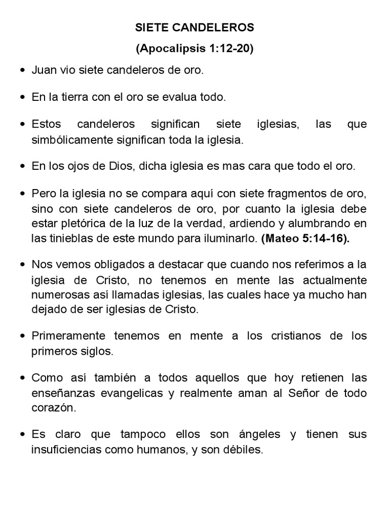 Significado de los Siete Candeleros en Apocalipsis | PDF | Iglesia ...