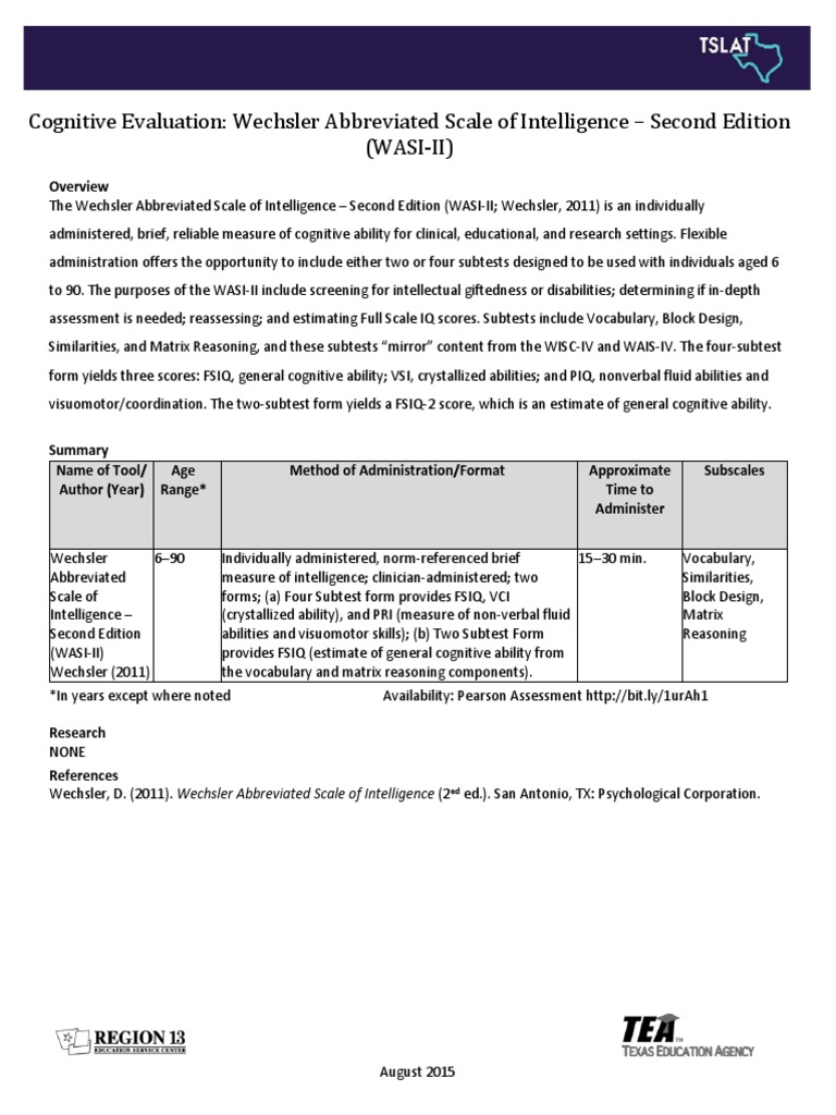 WASI-II-TG.pdf | Wechsler Adult Intelligence Scale | Earth & Life Sciences
