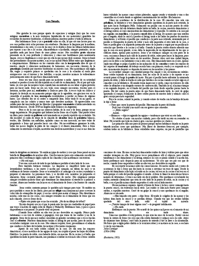 Julio Cortázar - Casa Tomada - Texto + Vocabulario | PDF | Bebidas