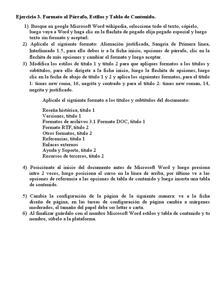 Ejercicio 3. Formato Al Parrafo Estilos y Tabla de Contenido | PDF