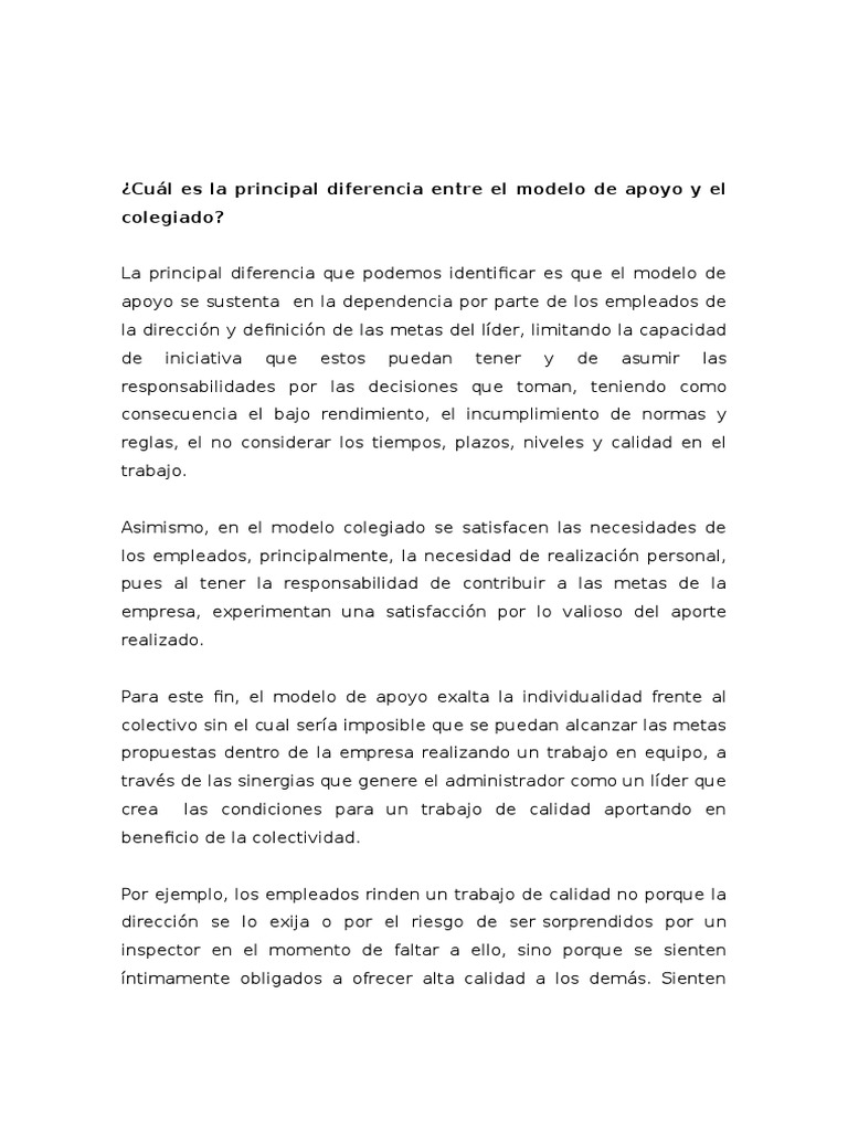 Modelos de Gestión: Apoyo vs. Colegiado | PDF | Calidad (comercial ...