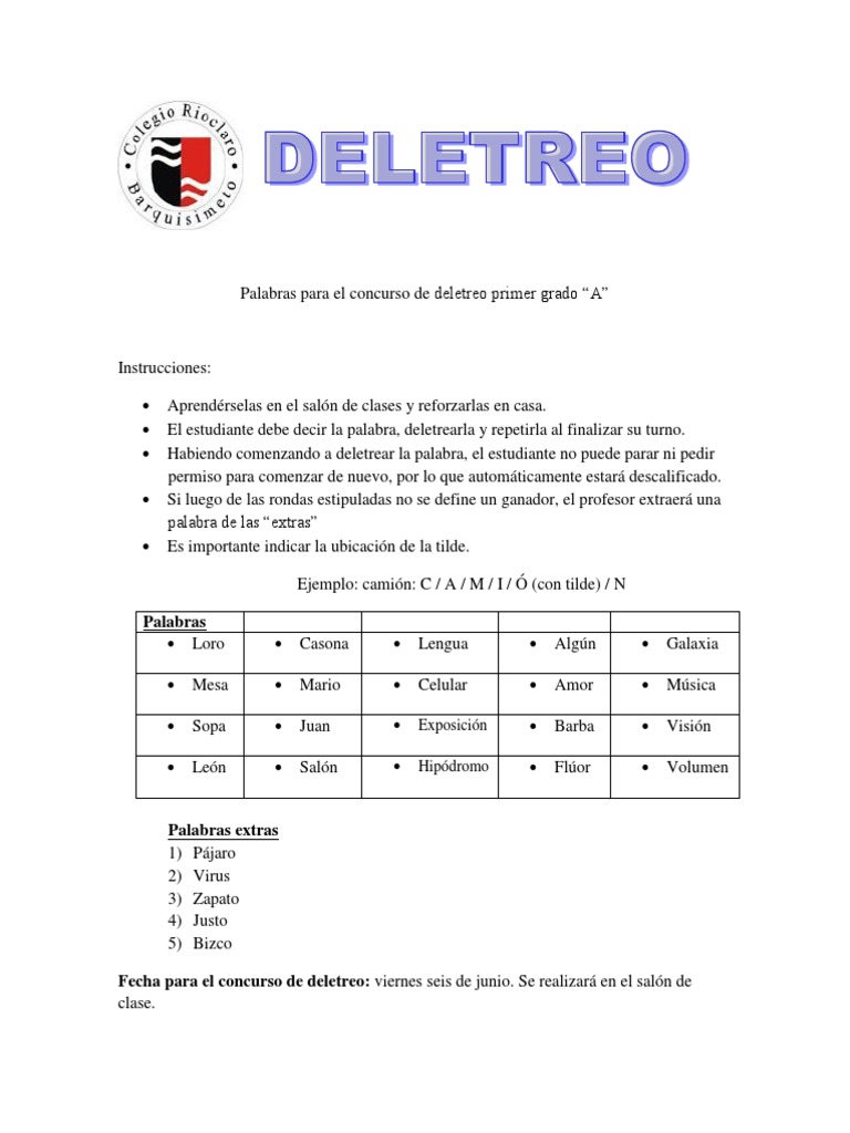 Palabras para El Concurso de Deletreo Primer Grado | PDF