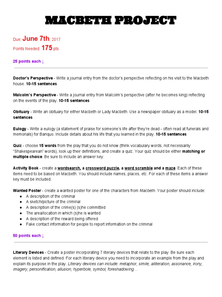 Macbethprojectpart 1 | PDF | Macbeth | Poetry