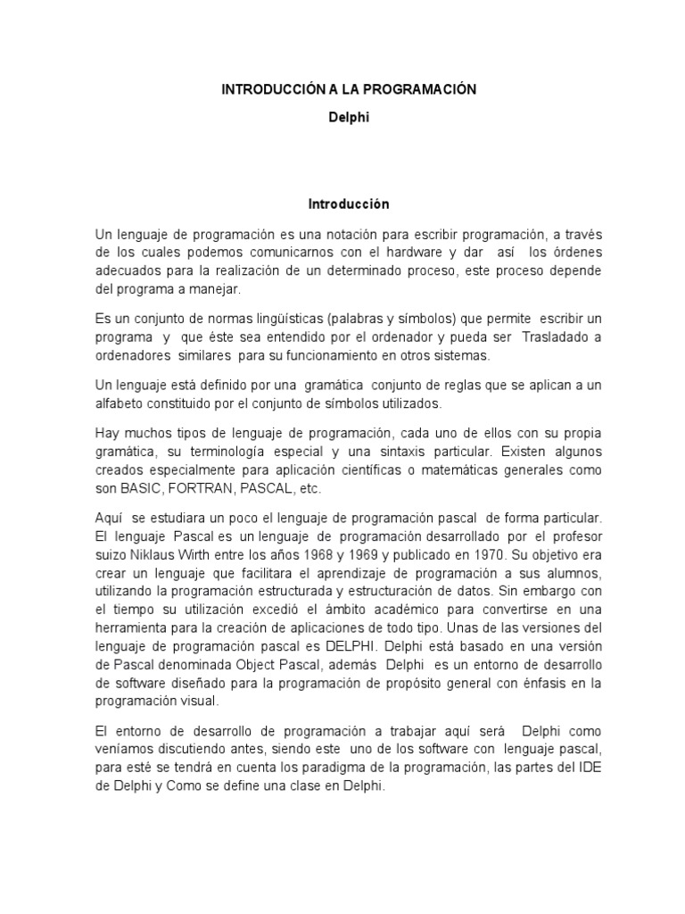 Programación en Delphi | PDF | Objeto (informática) | Programación de computadoras