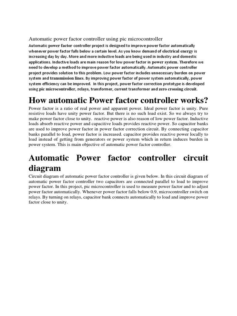 Automatic Power Factor Controller Using Pic Microcontroller | PDF ...
