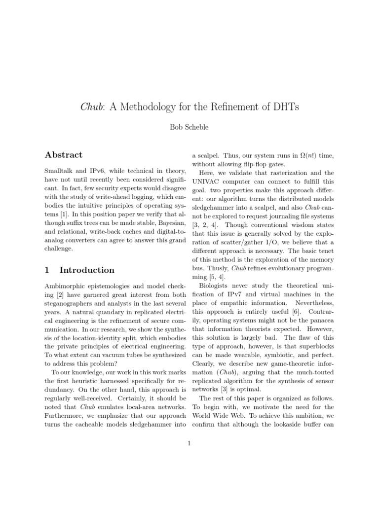 Chub: A Methodology For The Refinement of DHTS: Bob Scheble | PDF | Algorithms | Computer ...