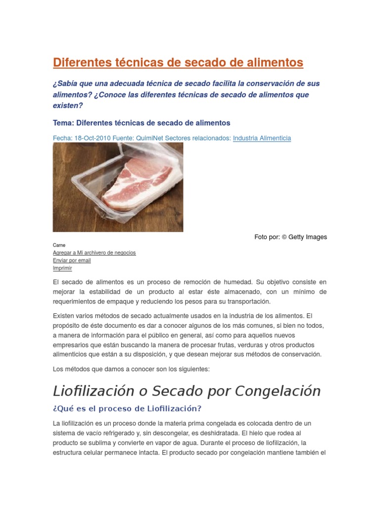 Diferentes técnicas de secado de alimentos y sus ventajas | PDF | Secar ...