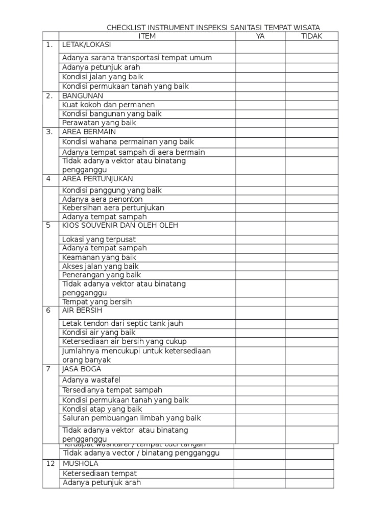 Checklist Tempat Wisata | PDF