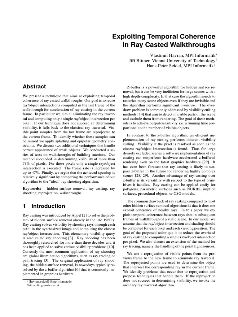 Exploiting Temporal Coherence in Ray Casted Walkthroughs | PDF | Rendering (Computer Graphics ...