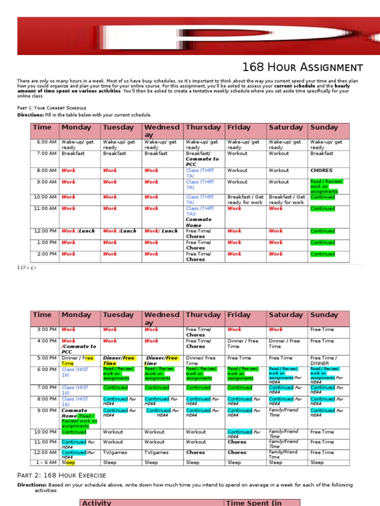 168 Hour Assignment He44 Doc Final | PDF | Course Credit | Workweek And ...