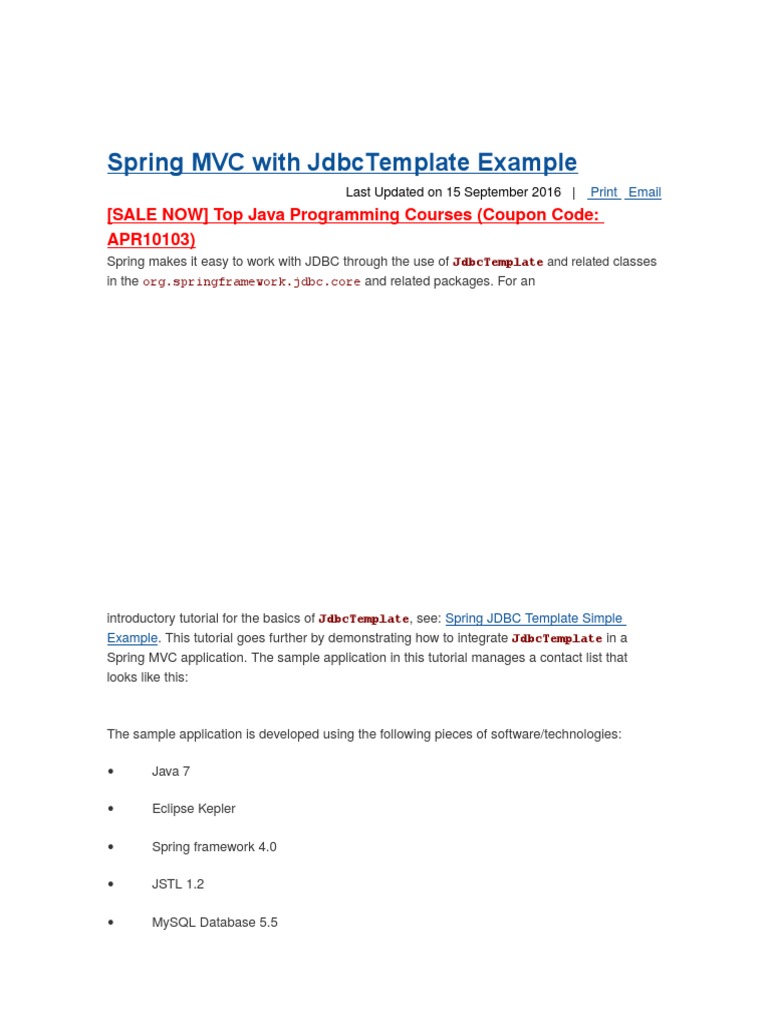 Spring MVC With JdbcTemplate Example | PDF | Spring Framework | Html