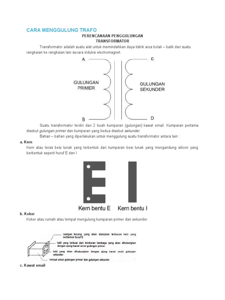 Panduan Menggulung Transformator Trafo | PDF | Metode & Bahan Ajar ...