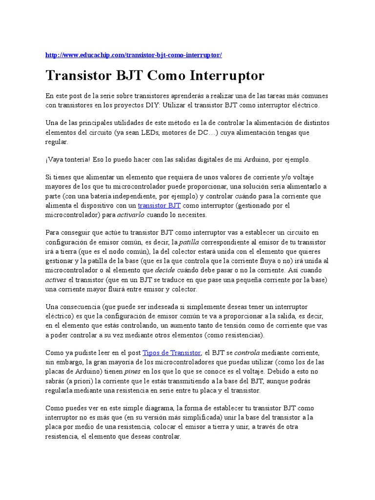 Transistor BJT Como Interruptor | PDF | Transistor de unión bipolar | Transistor