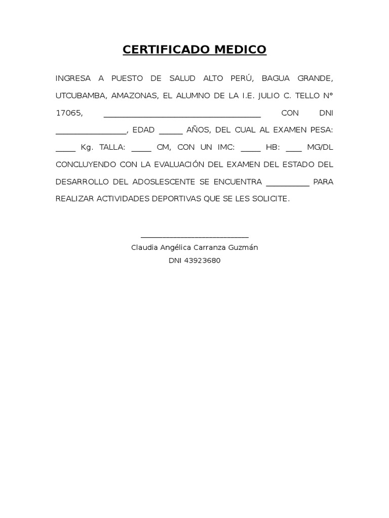 Modelo Certificado Medico | PDF