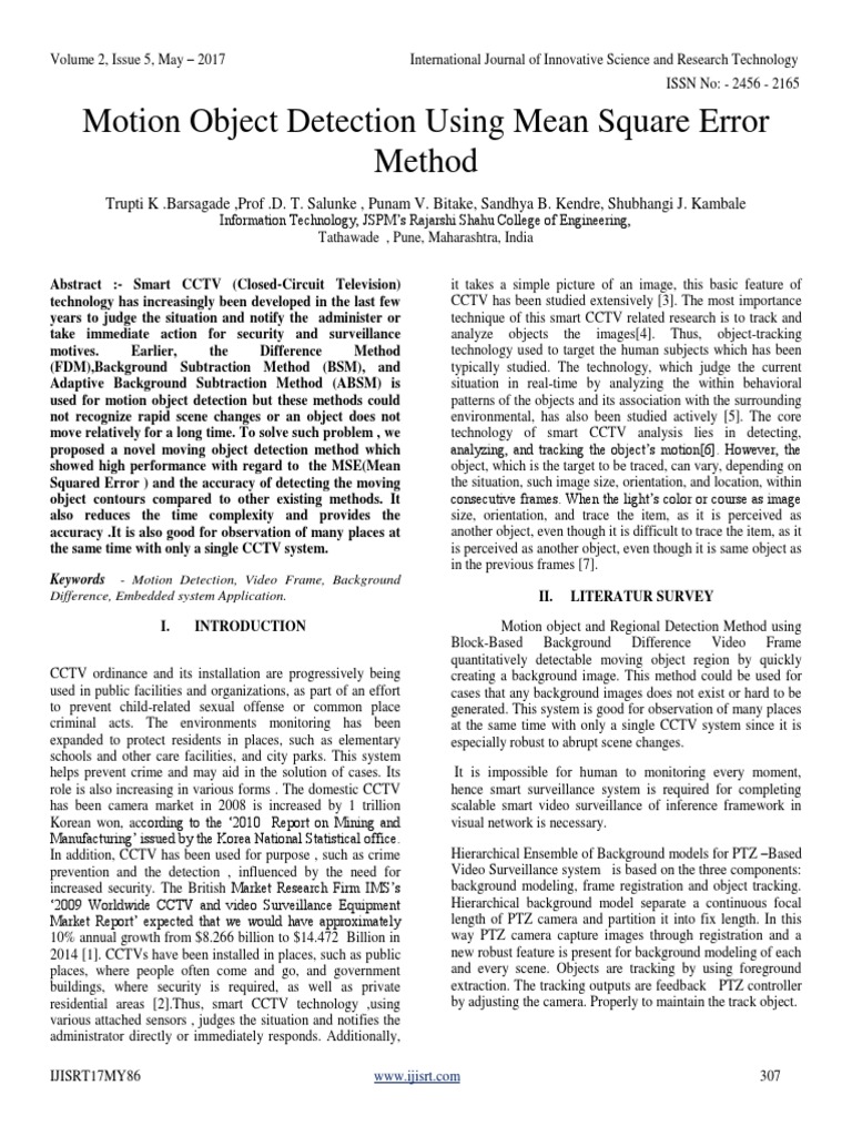 Motion Object Detection Using Mean Square Error Method | Download Free PDF | Closed Circuit ...