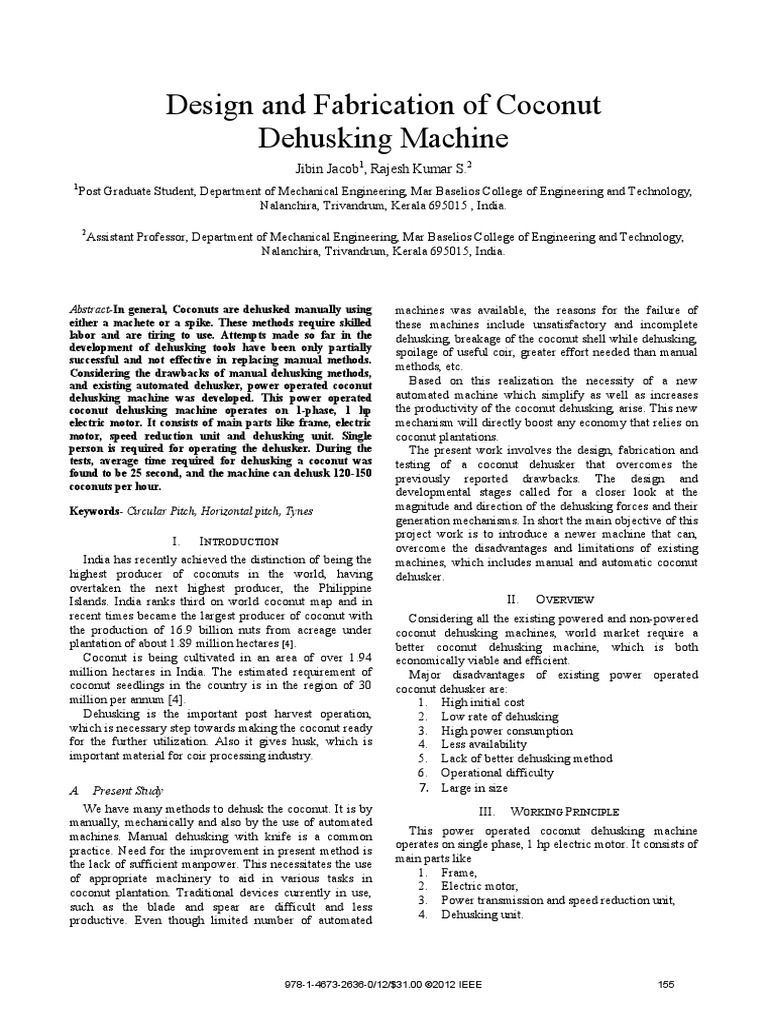 Coconut Dehusking Machine | PDF | Gear | Transmission (Mechanics)