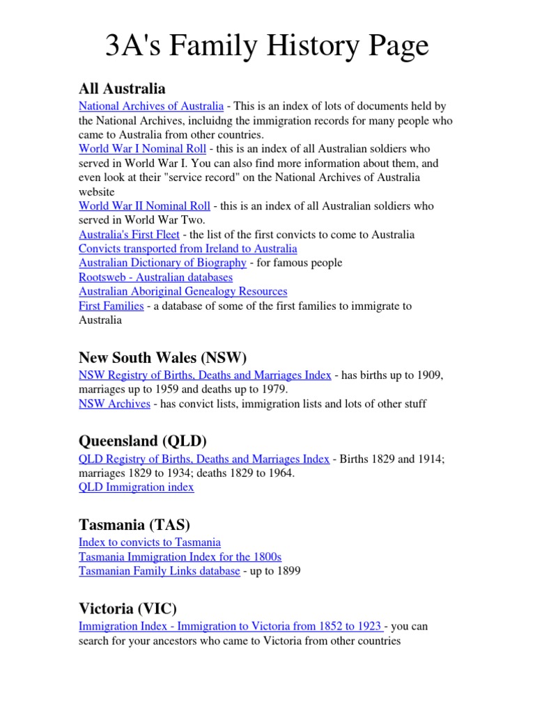 Australian Family History Resources | PDF | Travel