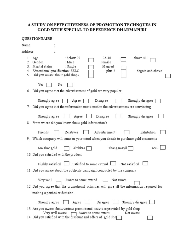 Questionnaire On Promotional Techniques | PDF | Advertising | Marketing