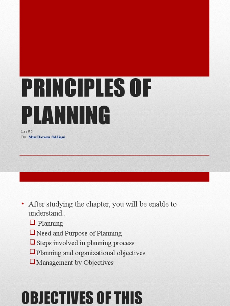 Lec # 5 Principles of Planning | PDF | Strategic Management | Goal
