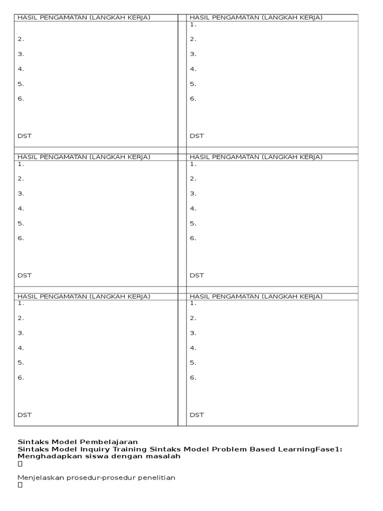 Contoh Lembar Pengamatan Pembelajaran | PDF