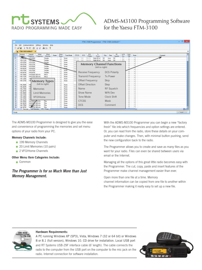 ADMS-M3100 Programming Software For The Yaesu FTM-3100: Memory Channel ...