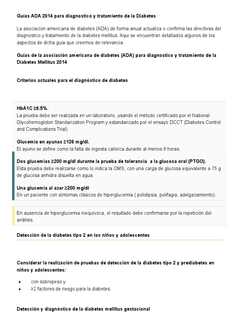 Guías ADA 2014 para Diagnostico y Tratamiento de La Diabetes | Diabetes ...
