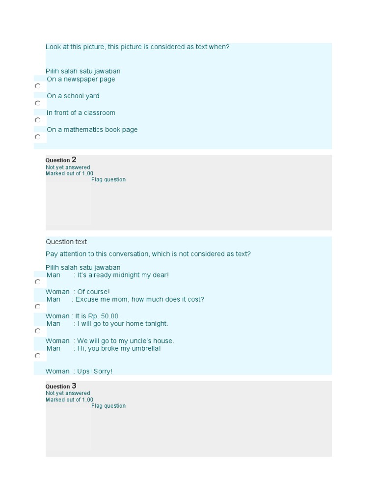 Question Text: Not Yet Answered Marked Out of 1,00 Flag Question ...