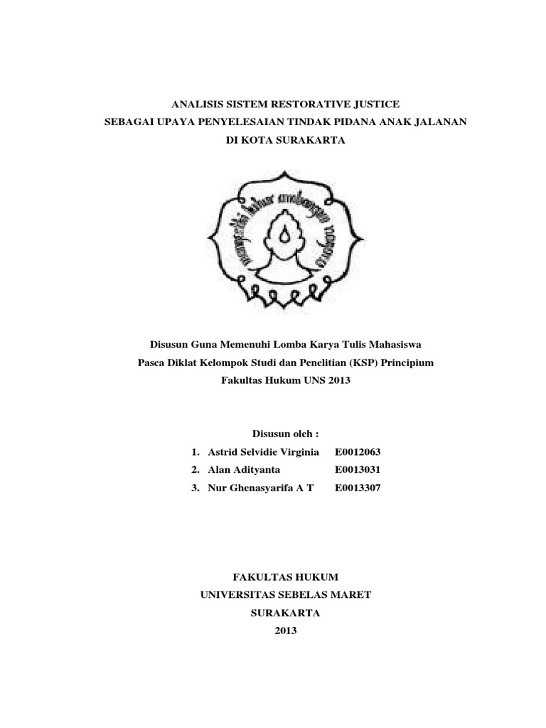 Analisis Sistem Restorative Justice Sebagai Upaya Penyelesaian Tindak Pidana Anak Jalanan Di ...