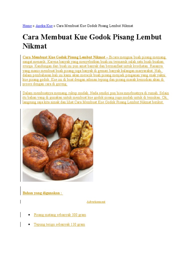 Resep Kue Godok Pisang Lembut | PDF | Memasak, Makanan, & Anggur