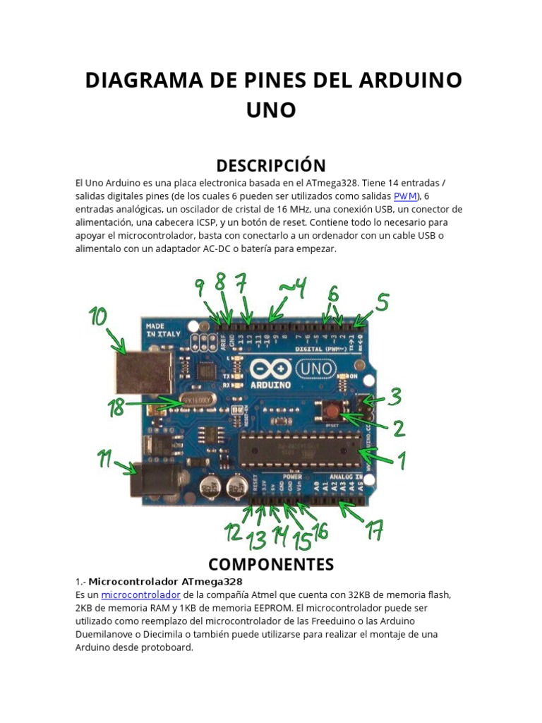 Diagrama de pines Arduino Uno guía completa | PDF | Arduino | Arquitectura de Computadores