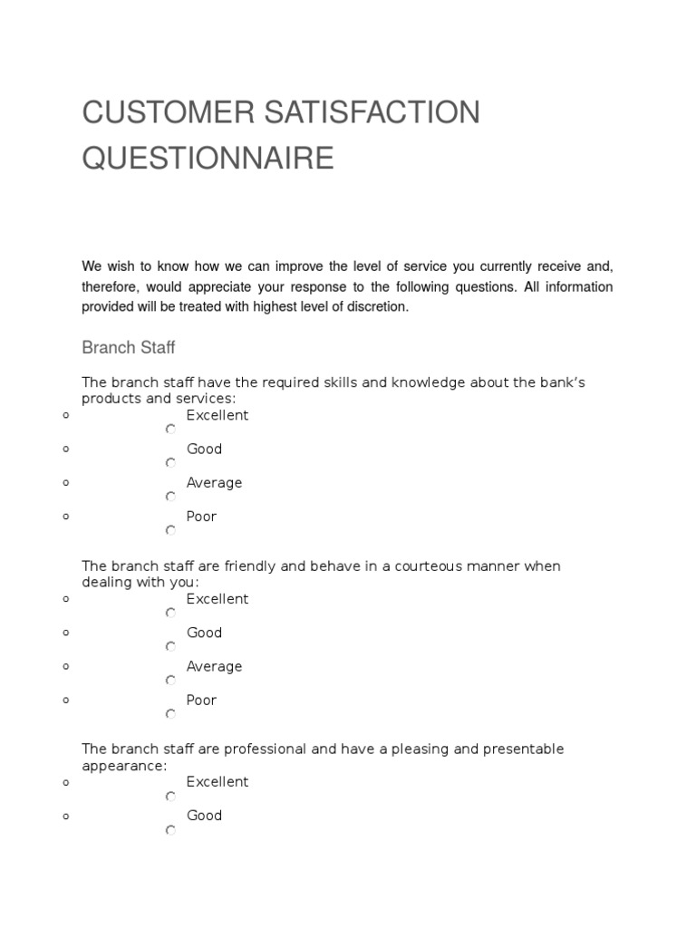 Bank Customer Satisfaction Survey | PDF | Survey Methodology | Customer ...
