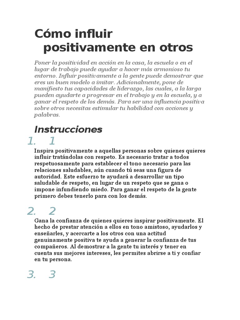 Cómo Influir Positivamente en Otros | PDF | Liderazgo | Conceptos ...