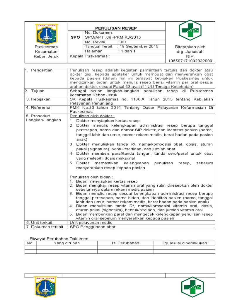 APT.06 SPO Penulisan Resep | PDF