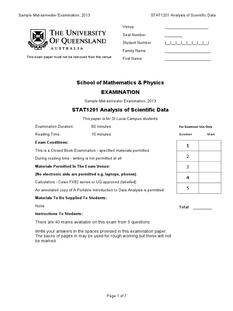 STAT1201-MSE-Sample.pdf | Scientific Method | Statistics