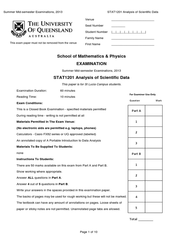 STAT1201 Exam Instructions | PDF | Scientific Method | Statistics