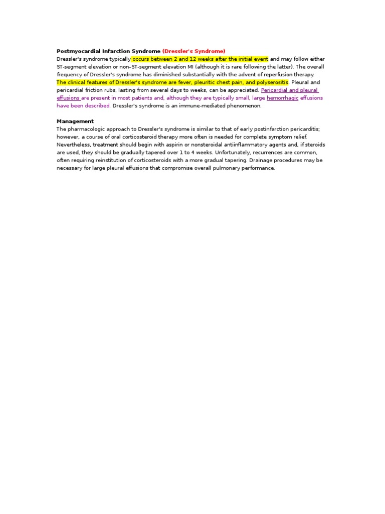 Postmyocardial Infarction Syndrome (Dressler's Syndrome): Causes ...