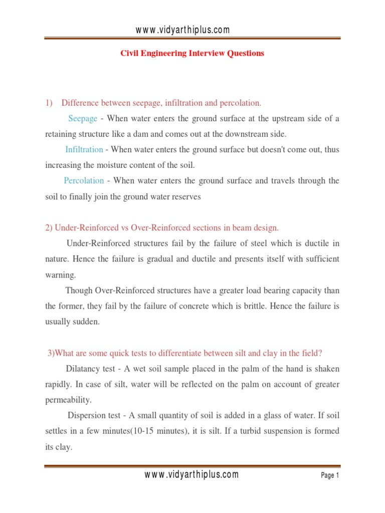 Civil Engineering Interview Questions | PDF | Concrete | Road Surface