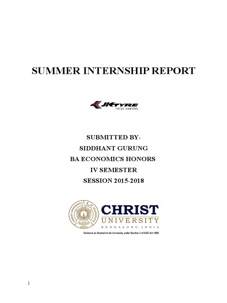 Summer Internship Report | Internship | Tire
