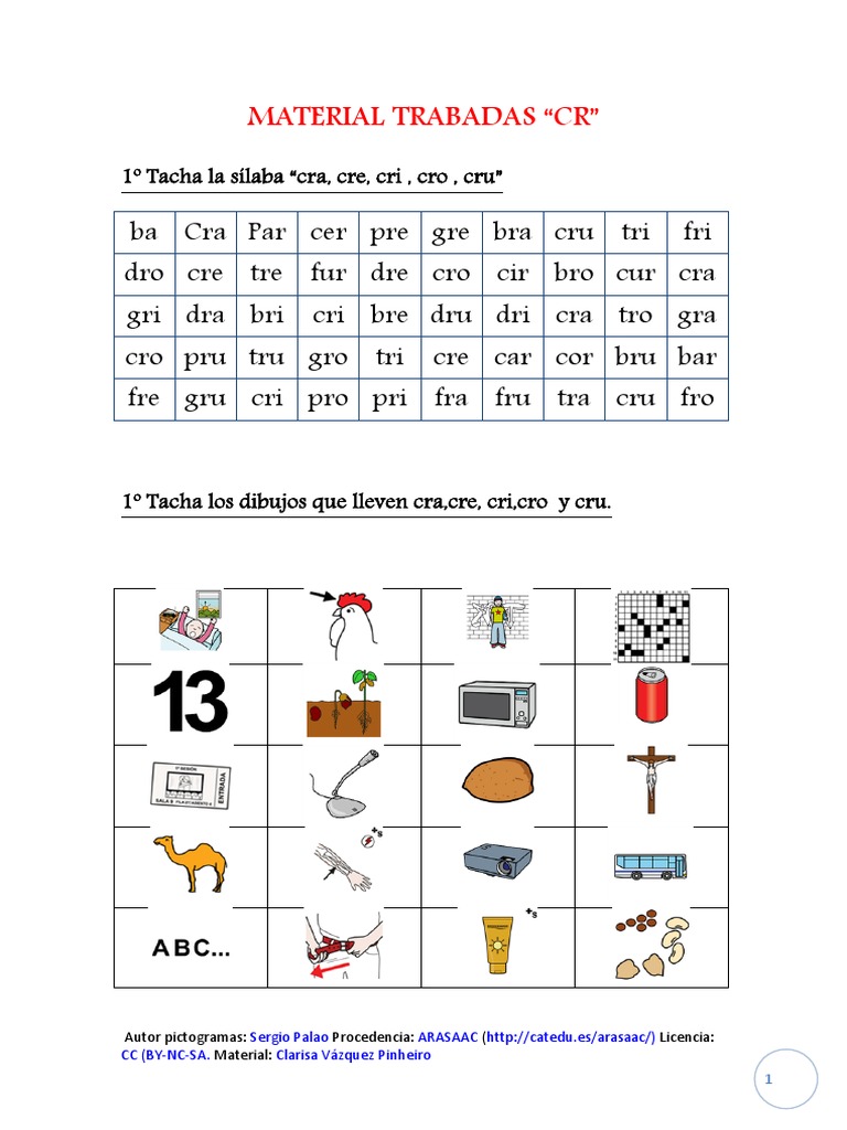 Actividades de Sílabas "cra, cre, cri, cro, cru" | PDF