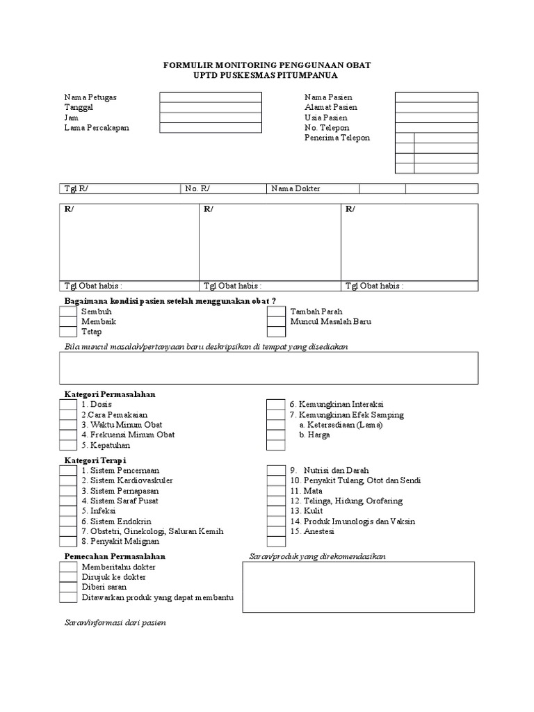Formulir Monitoring Penggunaan Obat | PDF
