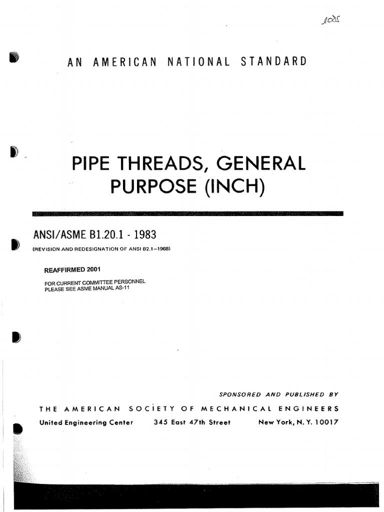 ANSI ASME B1.20.1, NPT Pipe Threads PDF | PDF
