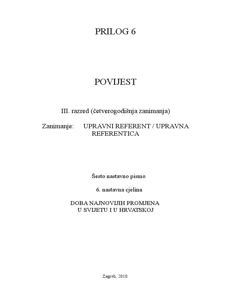 PRILOG 6 - Povijest (III - Razred-Upravni Referent I Poslovni | PDF