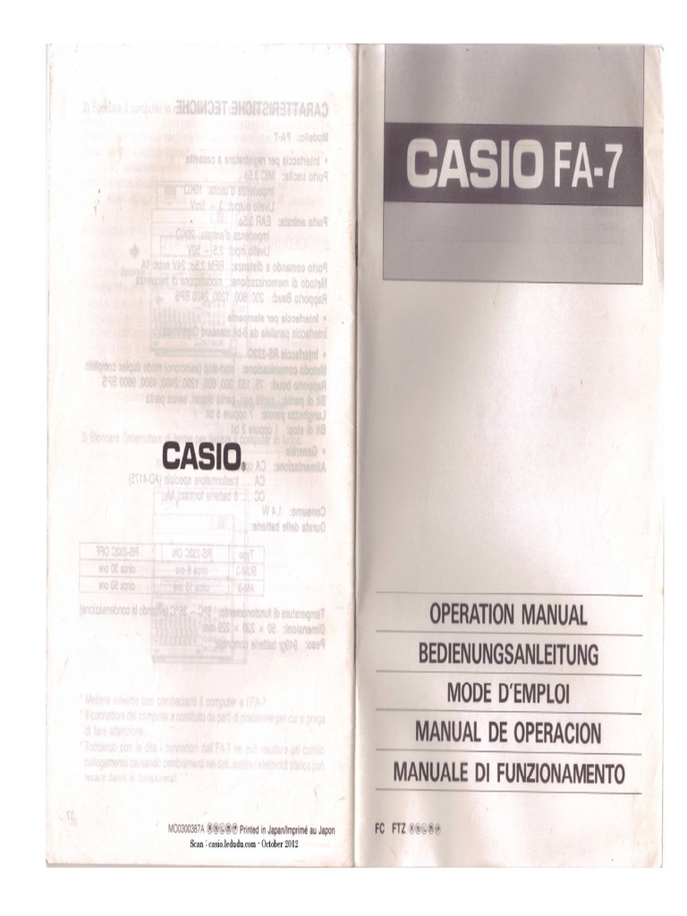 Manual Interface Casio FA-7 | PDF