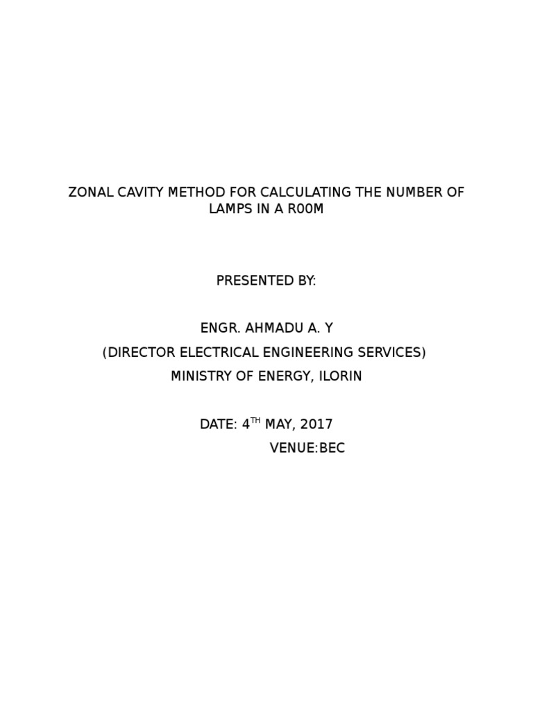 Zonal Cavity Method For Calculating The Number of Lamps in An Area ...