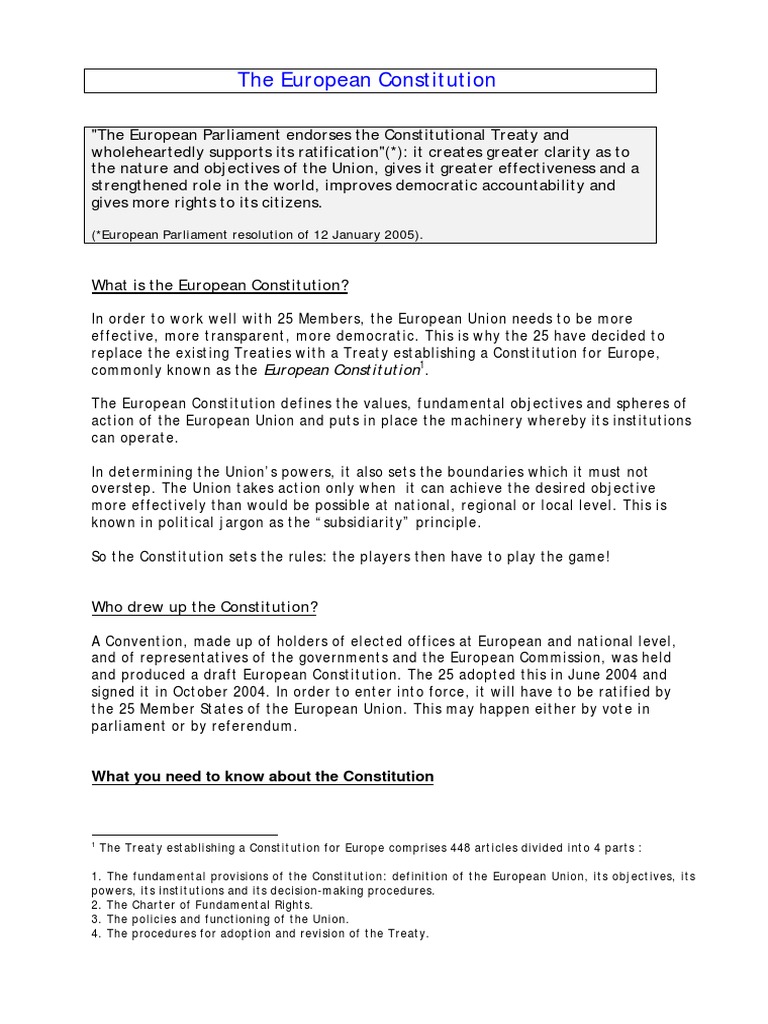The European Constitution: ( European Parliament Resolution of 12 ...