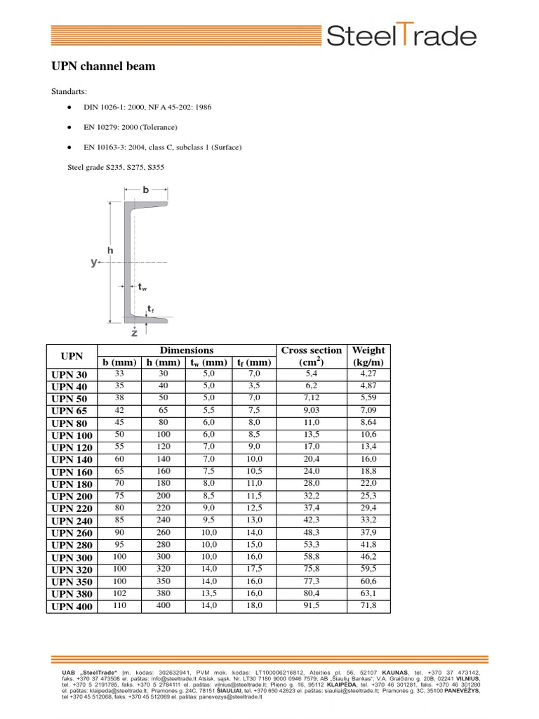UPN Channel Beam: DIN 1026-1: 2000, NF A 45-202: 1986 | PDF | Mechanical Engineering | Applied ...